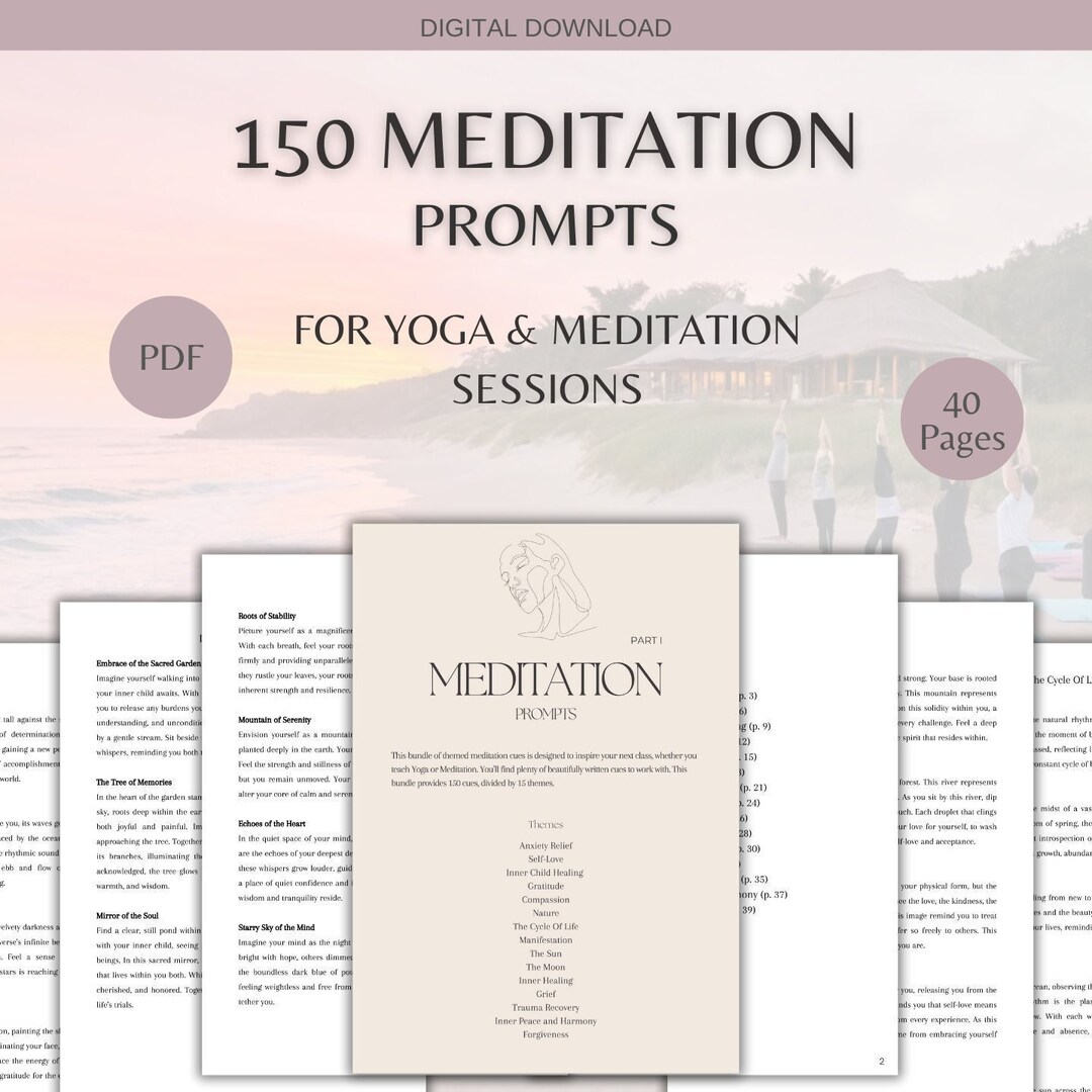 150 Meditation Prompts for Meditation Sessions & Yoga Classes Themed ...