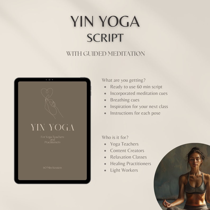 Yin Yoga Class Script: 60-minute Guided Meditation & Poses (PDF ...