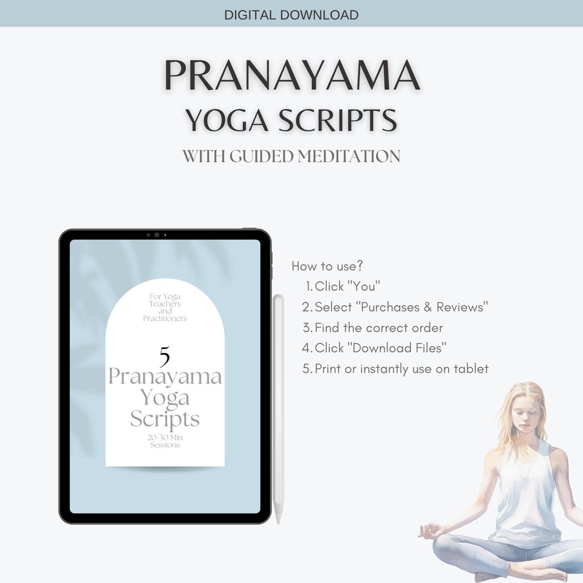5 Pranayama Yoga Scripts, Guided Yoga Bundle, Breathing Techniques ...
