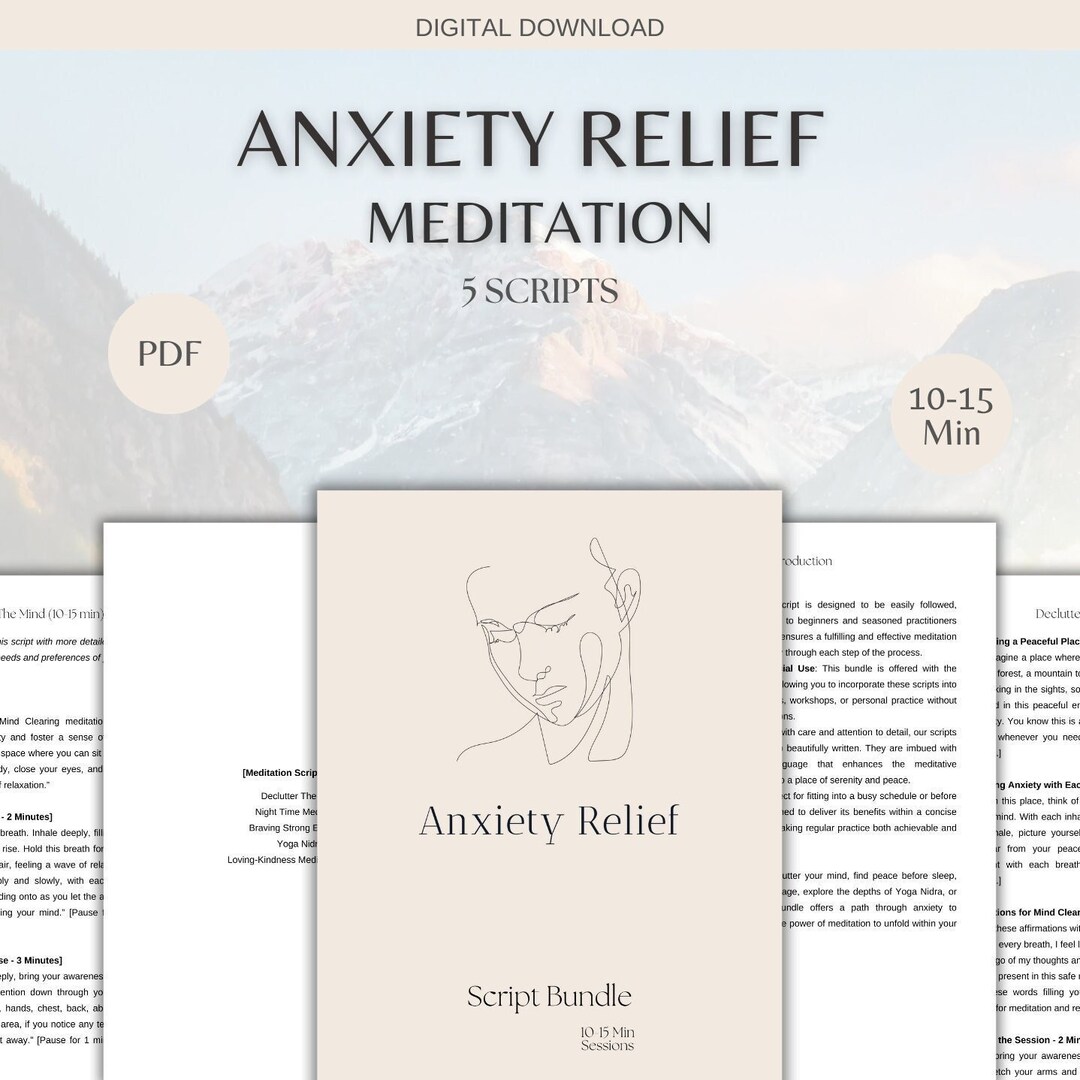 Anxiety Relief Meditation Script Bundle: Yoga Nidra, Sleep, Stress (PDF ...