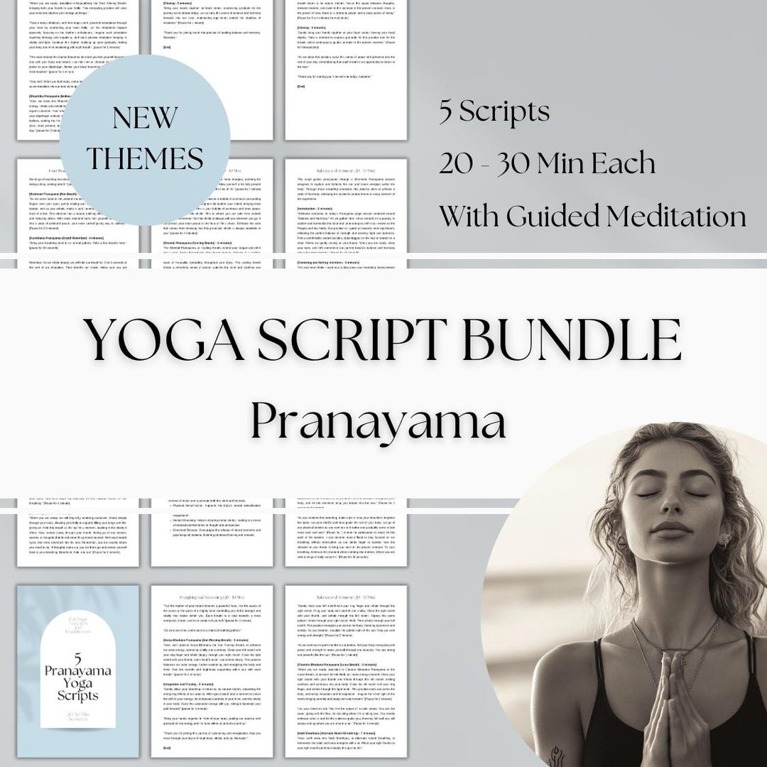 5 Pranayama Yoga Scripts, Guided Yoga Bundle, Breathing Techniques ...