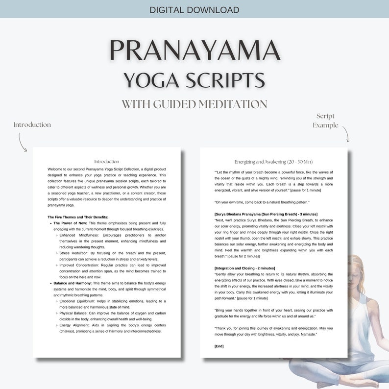 5 Pranayama Yoga Scripts, Guided Yoga Bundle, Breathing Techniques ...