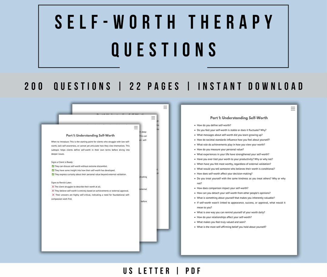 Self-worth Therapy Questions: Mental Health & Self-compassion Prompts ...
