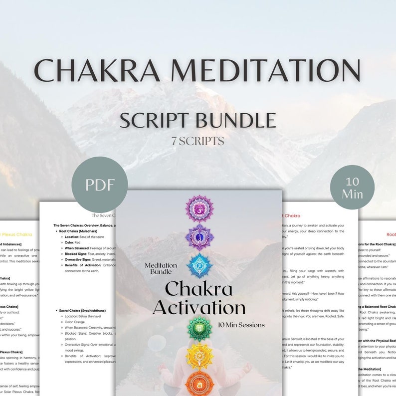 7 Chakra Meditation Script Bundle Digital Download PDF Guided Chakra Healing Meditations for ...