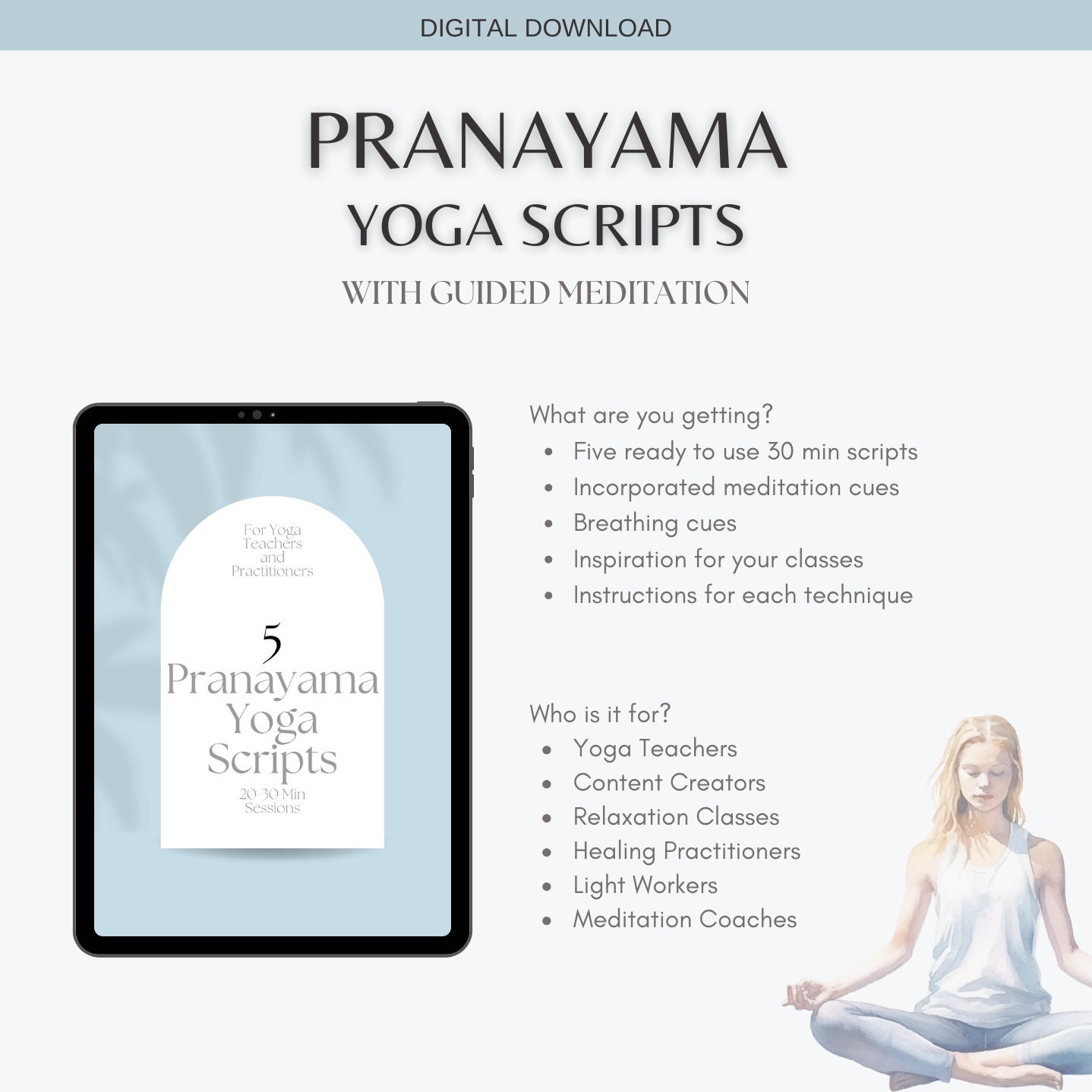 5 Pranayama Yoga Scripts, Guided Yoga Bundle, Breathing Techniques ...
