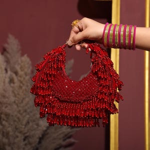 Handmade Red Velvet Moon Bag: Beaded Bridal Clutch - Etsy