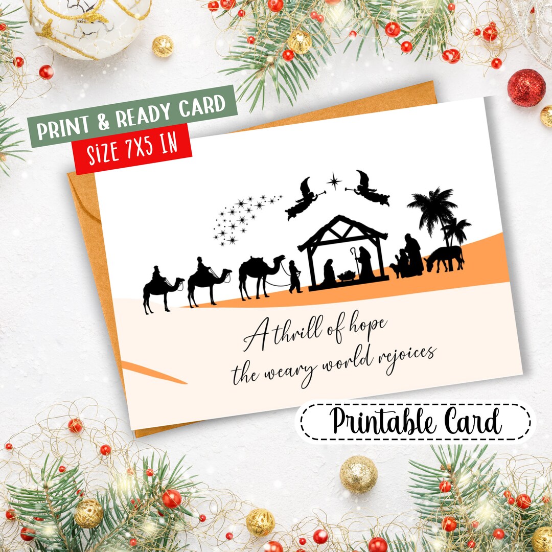 Christmas Printable Greeting Card, Nativity Scene, Christian Religious ...