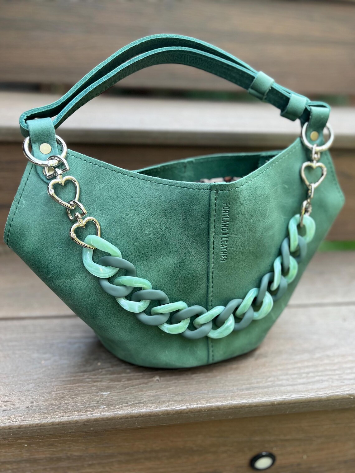 Chunky Green Resin Bag Chain: Two-tone Purse Strap With Heart Clasps - Etsy