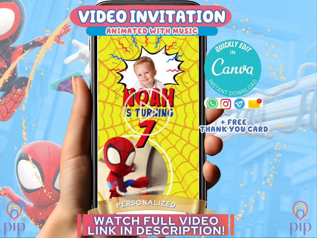 Editable Spidey Birthday Invitation, Amazing Friends Bday Party Video ...