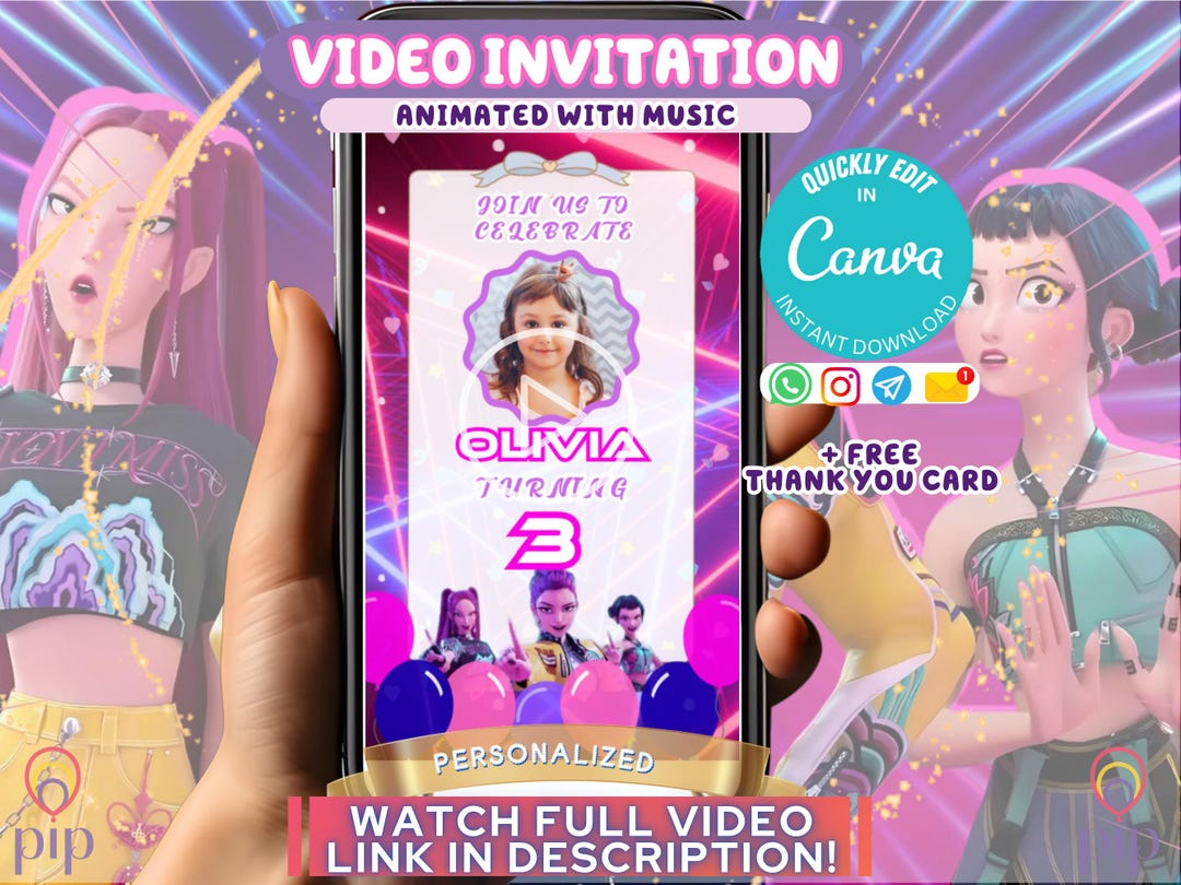 KPOP Demon Hunters Invitation Template, K Pop Bday Party Video ...