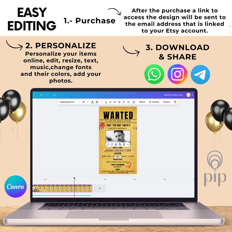 Wanted Poster Invitation, Animated Mob Party Invite, Mafia Don Themed ...