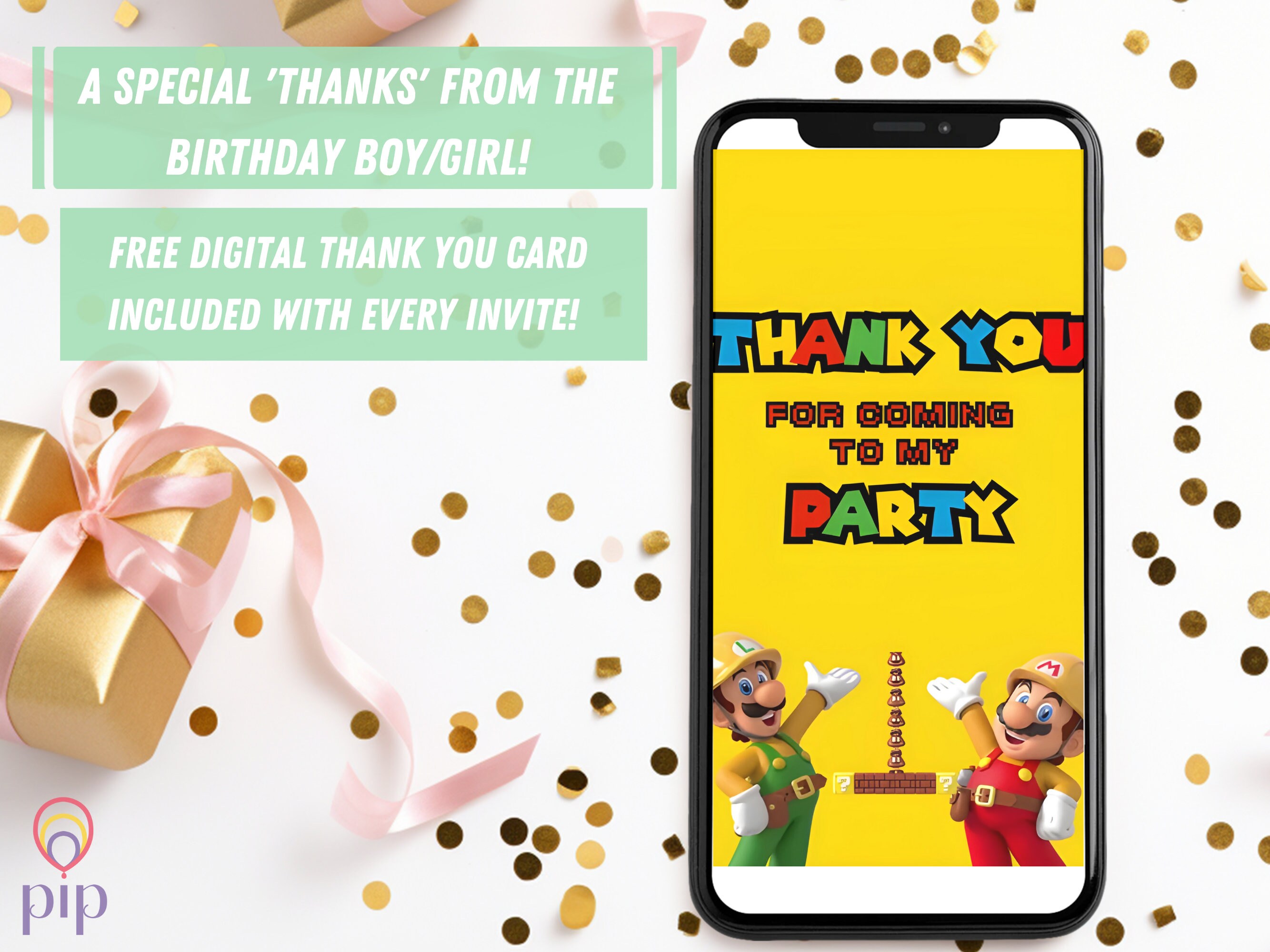 Plantilla de invitación de Mario Bros, invitación de vídeo digital de ...