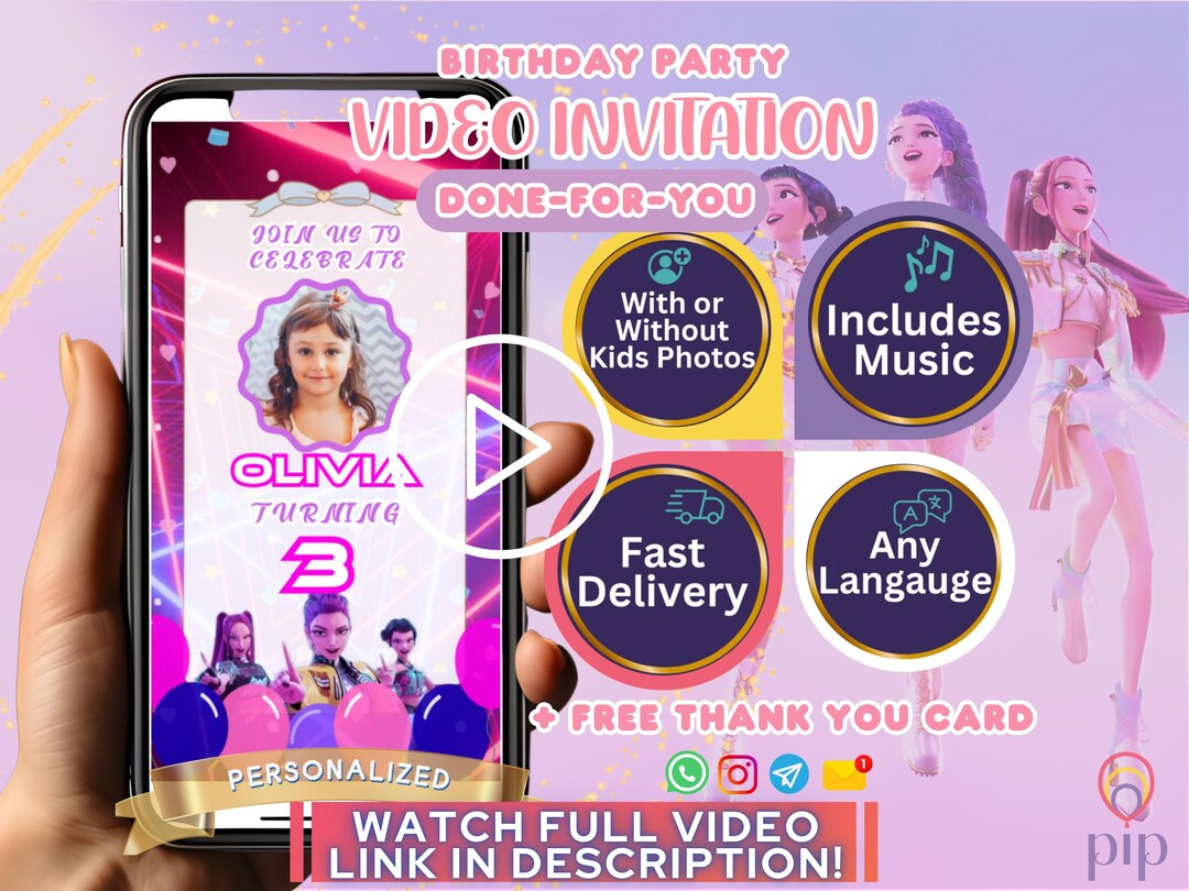 KPOP Demon Hunters Invitation, K Pop Bday Party Video Invitations, Saja ...