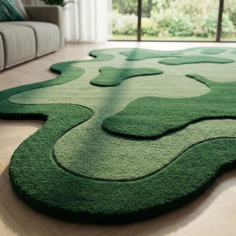 Irregular Green Abstract Wool Rug, Hand Tufted Custom Area Amoeba Rug ...