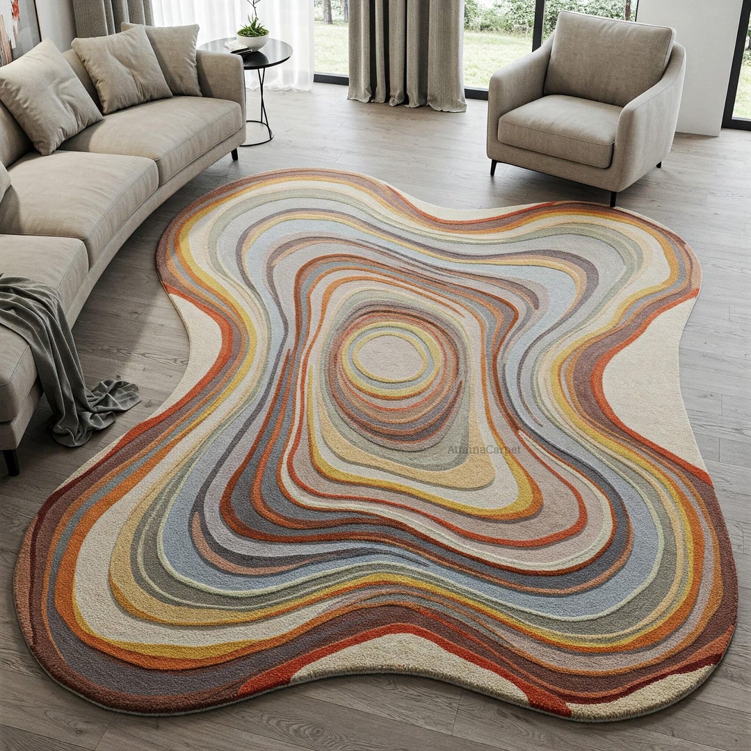 Modern Colorful Hand Tufted Irregular Shape Custom Wool Rug, Abstract ...
