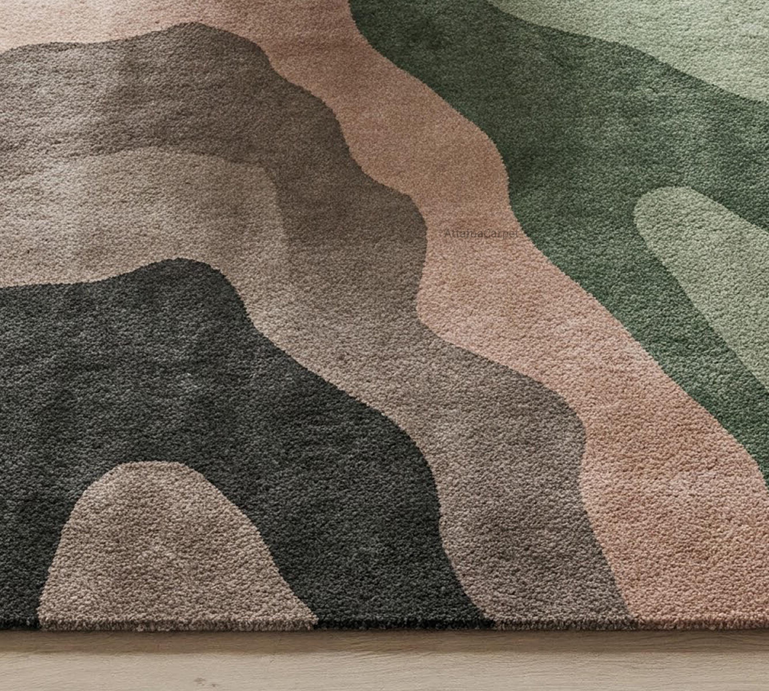 Hand Tufted Sage Green Dusty Pink Grey Wool Rug for Living Room, Modern ...
