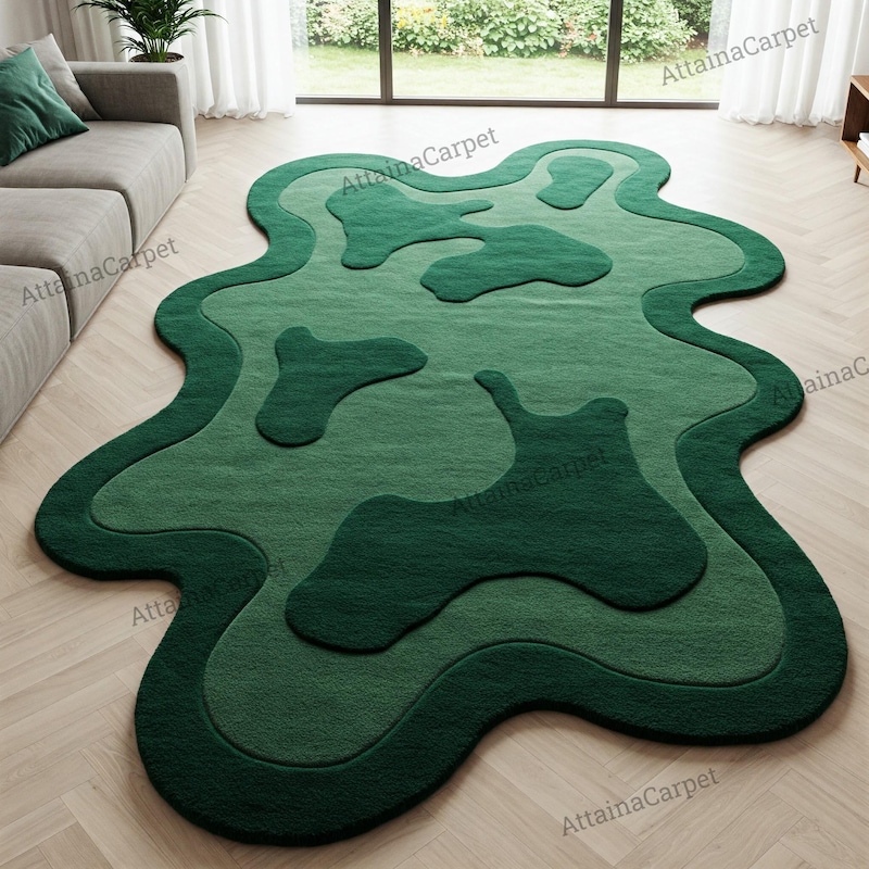 Dark Green Amoeba Rug - Etsy
