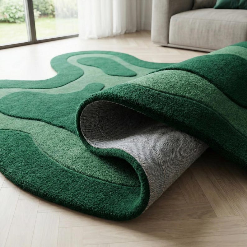 Irregular Green Abstract Wool Rug, Hand Tufted Custom Area Amoeba Rug ...