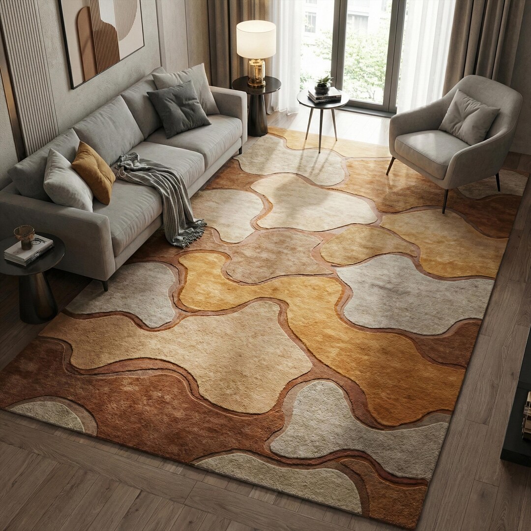 Beige Brown Abstract Wool Rug, Modern Hand Tufted Textured Area Rugs - Etsy