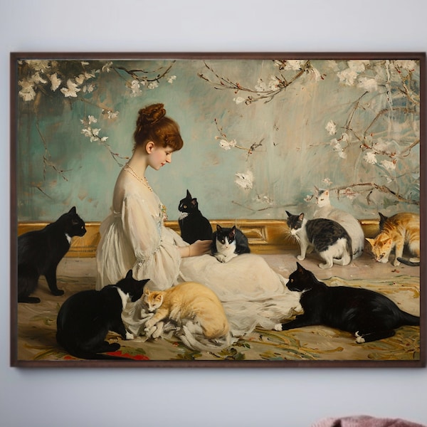 Sleeping Cat Art Print Oil Tuxedo Cat Moody Oil Painting Animal Wall ...