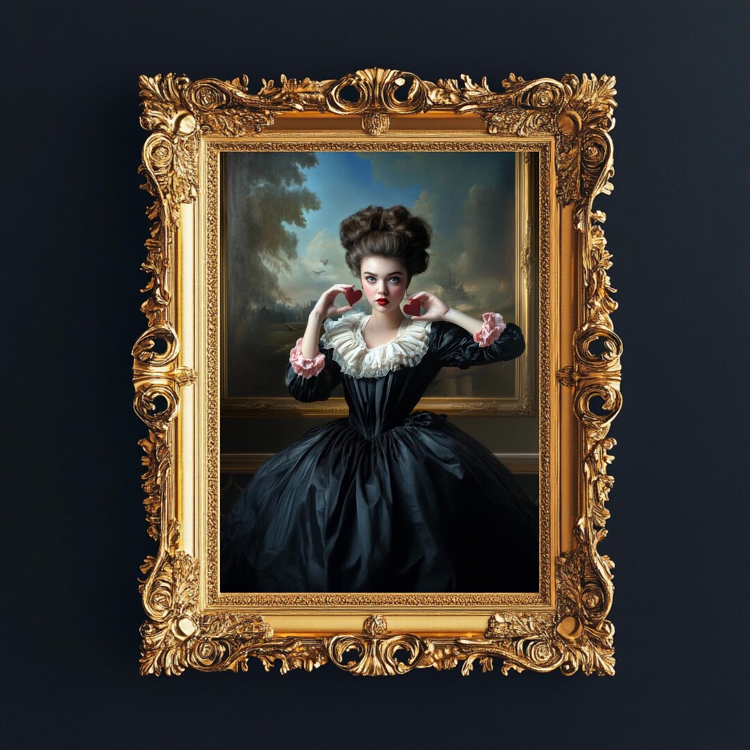 Maximalist Baroque Portrait Wall Art, Romantic Vintage Woman With Heart ...