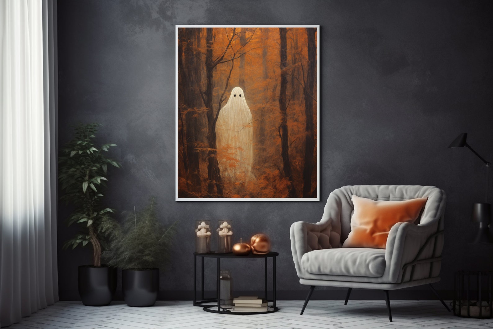 Halloween Ghost Printable Ghost in a Forest Haunted Forest - Etsy