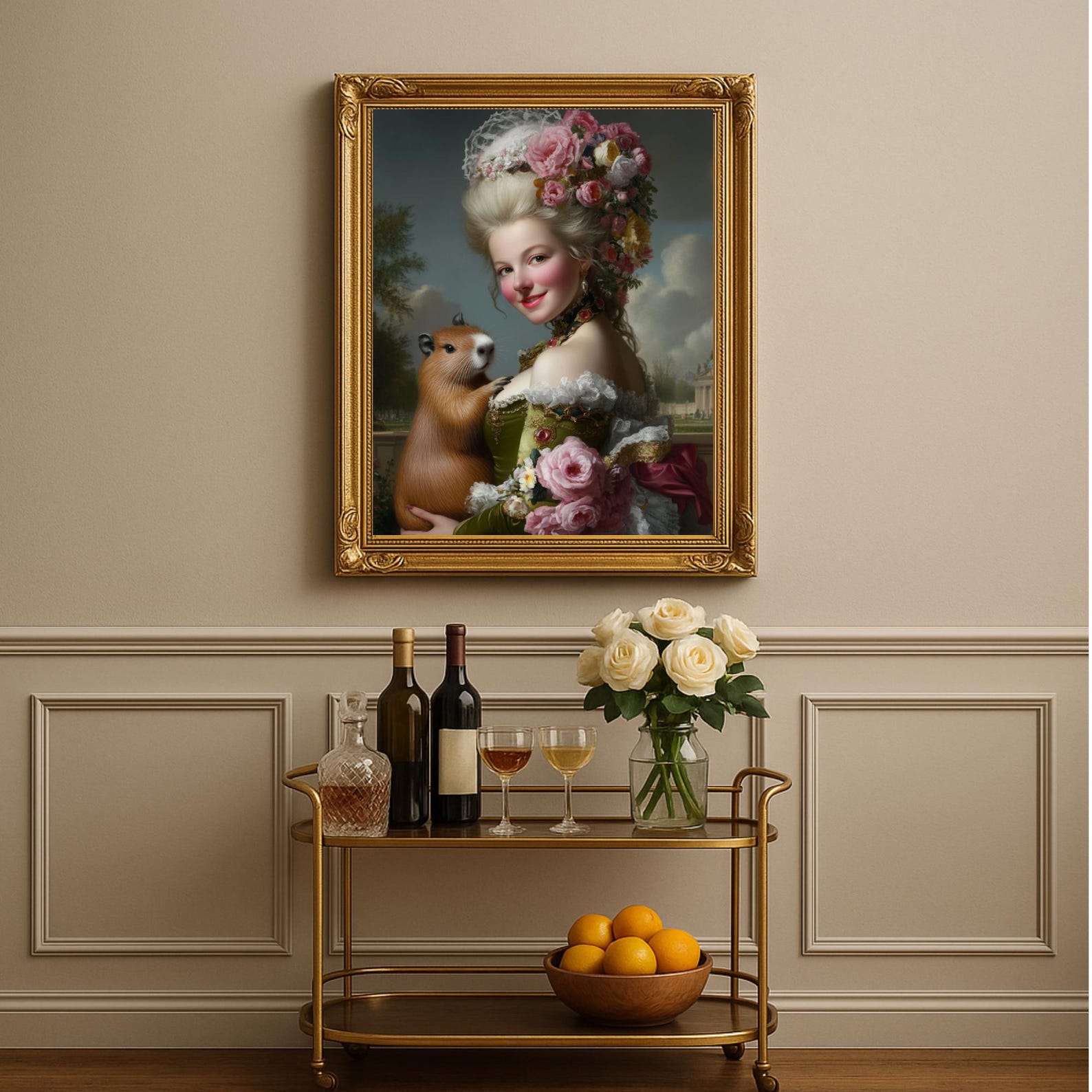 Whimsical Rococo Lady With Capybara Art Print Baroque Portrait Wall Art ...