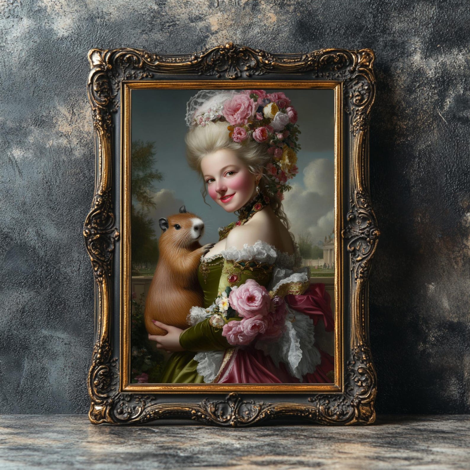 Whimsical Rococo Lady With Capybara Art Print Baroque Portrait Wall Art ...