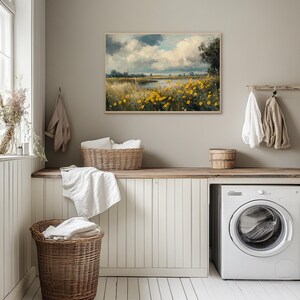 Yellow Wildflower Meadow Art Print Serene Countryside Landscape by the ...