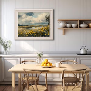 Yellow Wildflower Meadow Art Print Serene Countryside Landscape by the ...