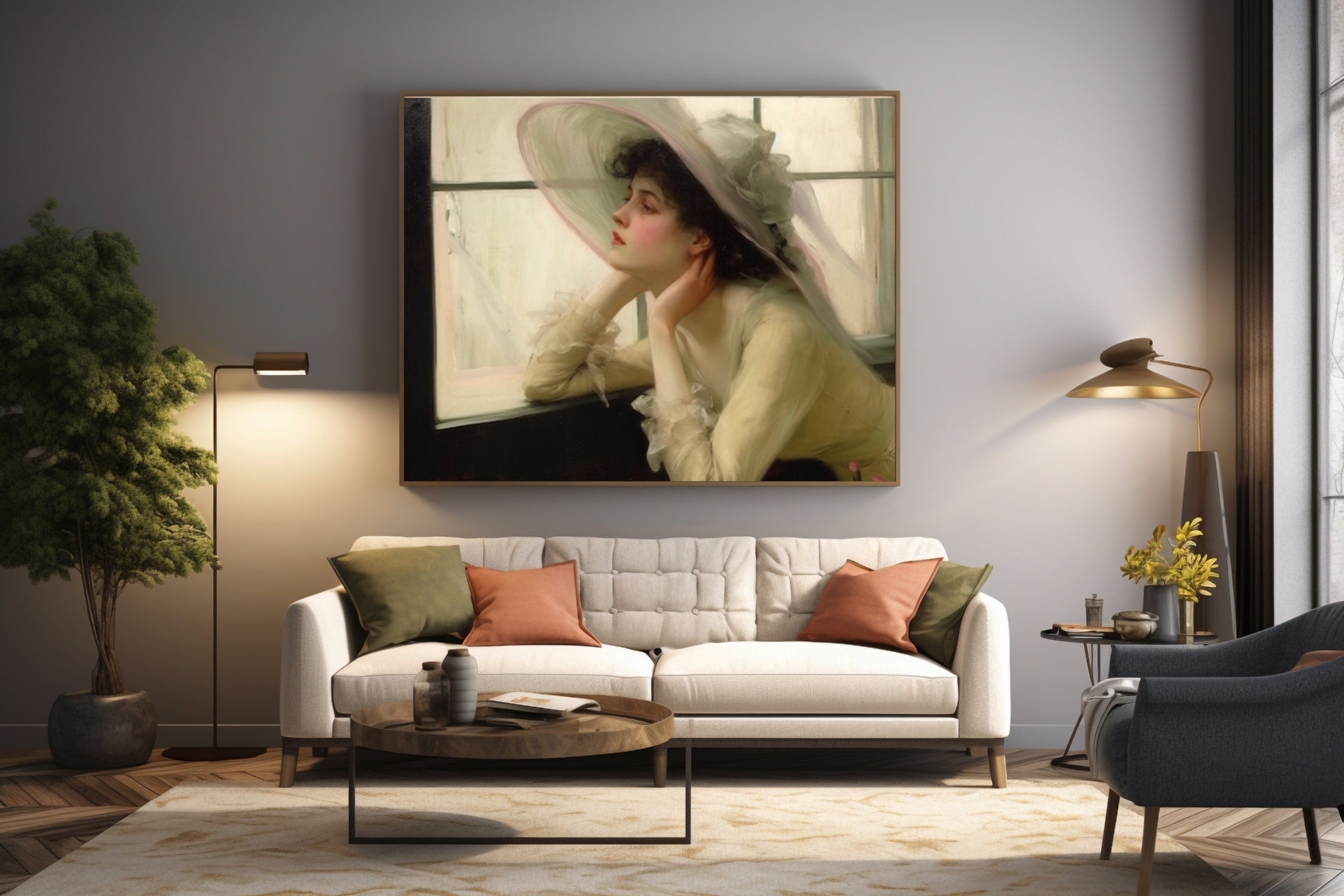 Decadent Young Woman Woman Portrait Vintage Wall Art Lady in a Window ...