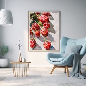 Raspberry Painting Digital Download Printable Kitchen Art Fruit Wall ...