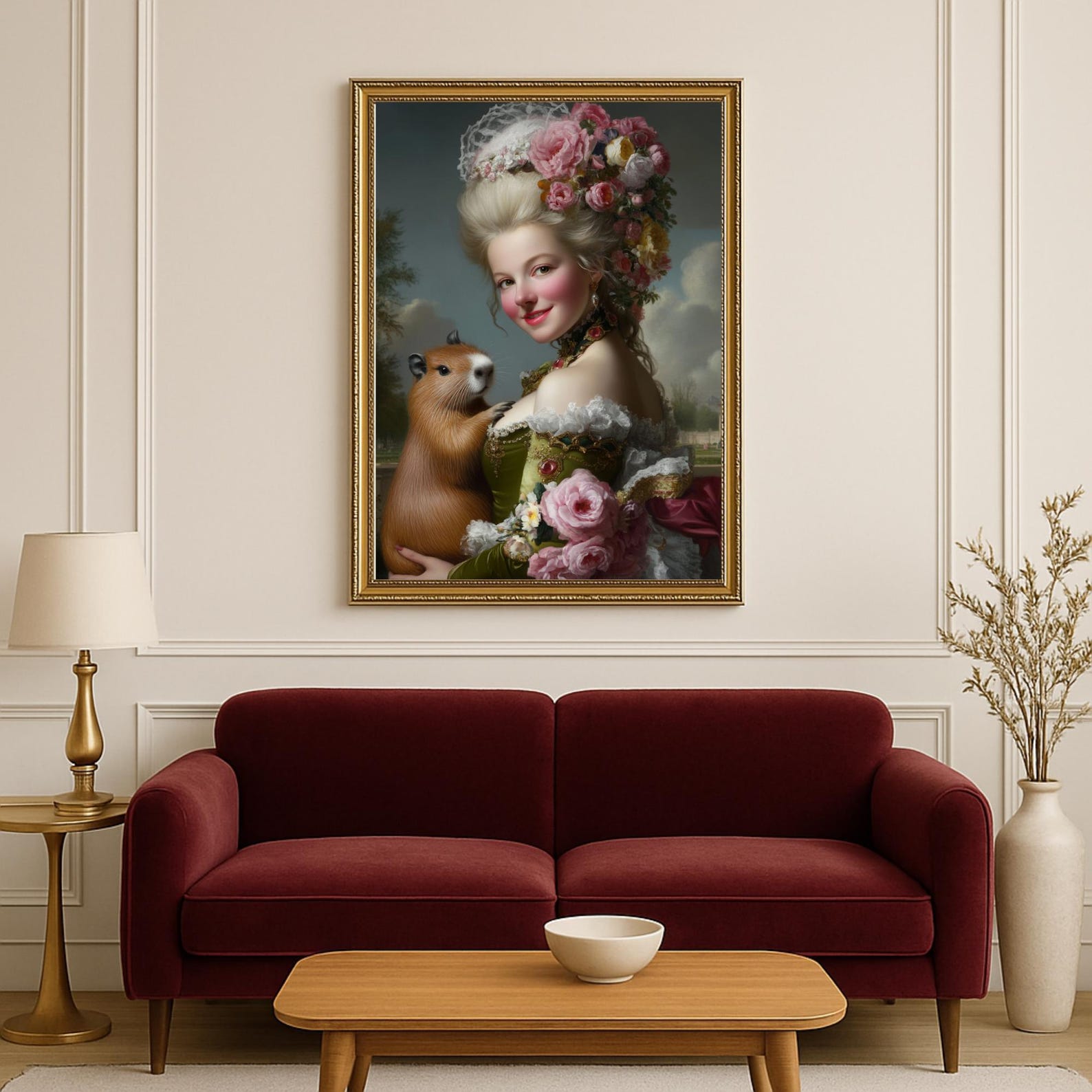 Whimsical Rococo Lady With Capybara Art Print Baroque Portrait Wall Art ...