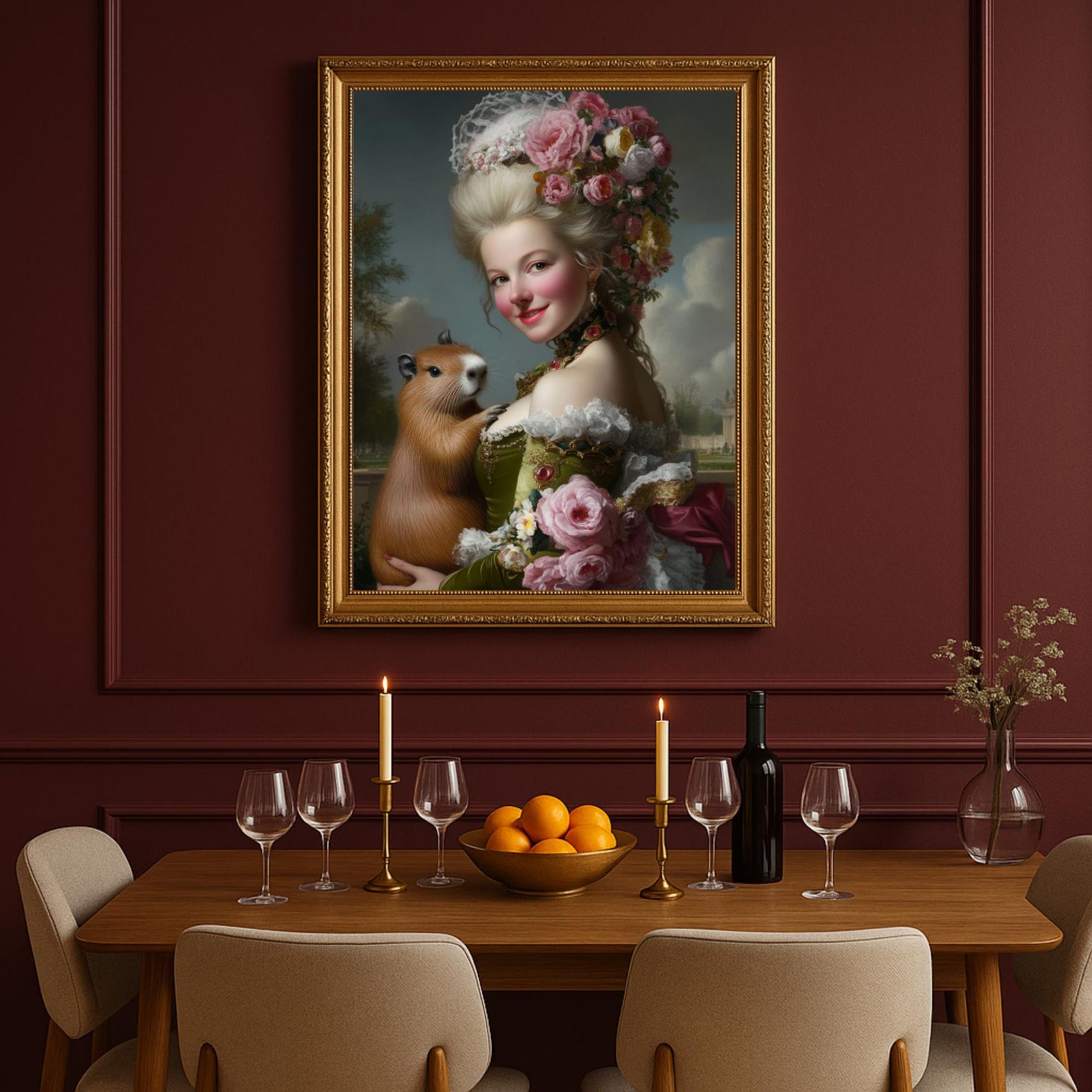 Whimsical Rococo Lady With Capybara Art Print Baroque Portrait Wall Art ...