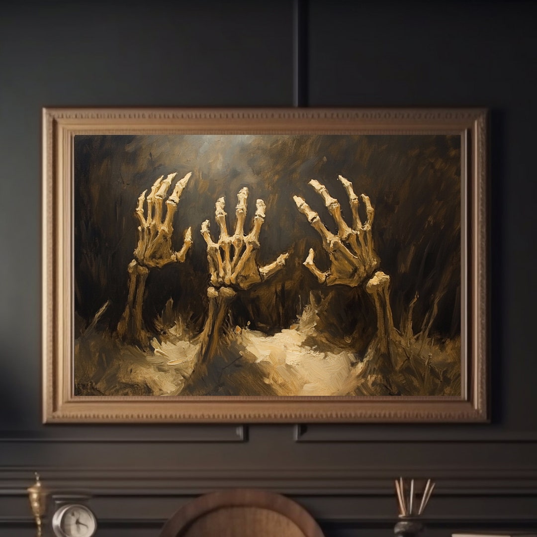 Creepy Skeleton Hands Oil Painting: Gothic Halloween Art (digital ...