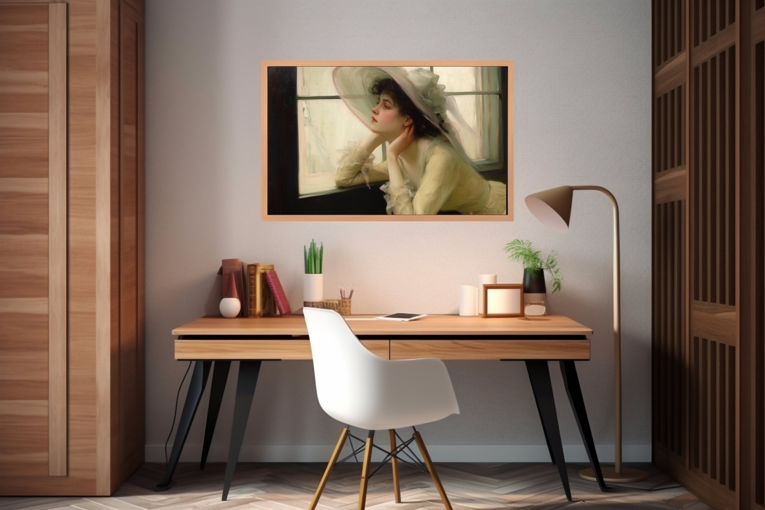 Decadent Young Woman Woman Portrait Vintage Wall Art Lady in a Window ...