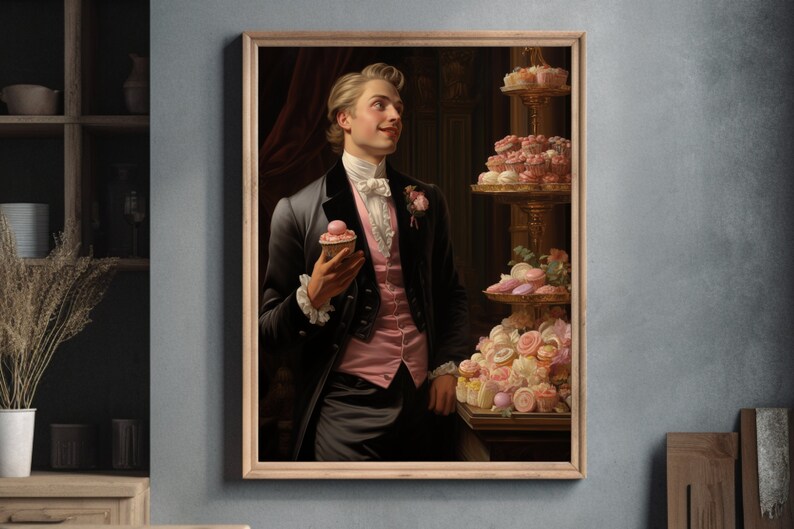 Gentleman With Cupcakes Portrait Cake Heaven Dark Antique Art Baroque ...