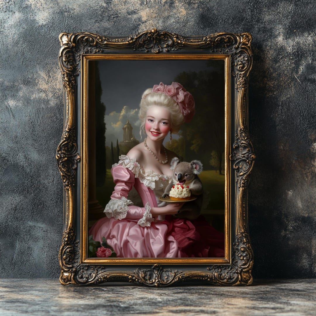 Whimsical Rococo Lady With Koala Art Print Baroque Portrait Wall Art ...