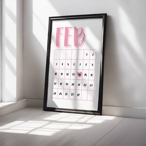 Valentine’s Day Calendar Digital Poster – Pink February Calendar ...