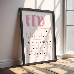 Valentine’s Day Calendar Digital Poster – Pink February Calendar ...