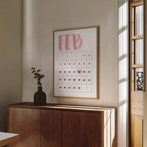 Valentine’s Day Calendar Digital Poster – Pink February Calendar ...