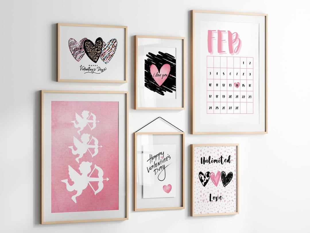 Valentine’s Day Printable Poster Set | Pink Heart, Cupid, February ...