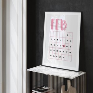 Valentine’s Day Calendar Digital Poster – Pink February Calendar ...