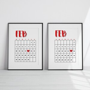 Valentine’s Day Calendar Digital Wall Art– Printable Red Heart February ...