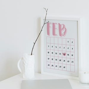 Valentine’s Day Calendar Digital Poster – Pink February Calendar ...