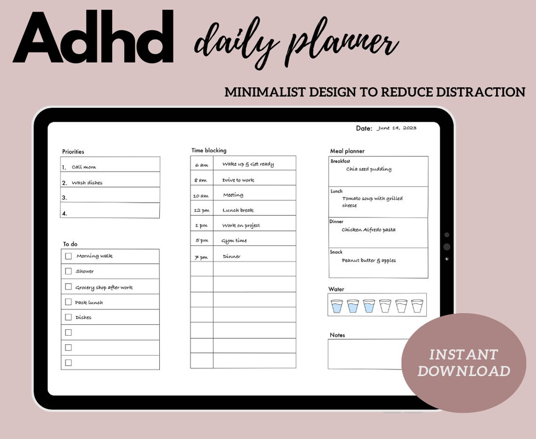 Adhd Digital Planner, Adhd Daily Planner, Adhd Minimalist Planner ...
