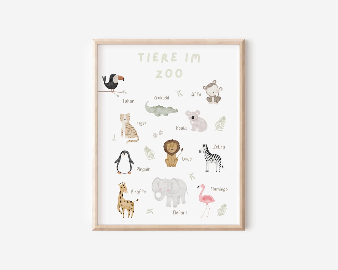 Lernposter DIN A4 A3 Tiere im Zoo Kinderposter Poster zum Lernen ...
