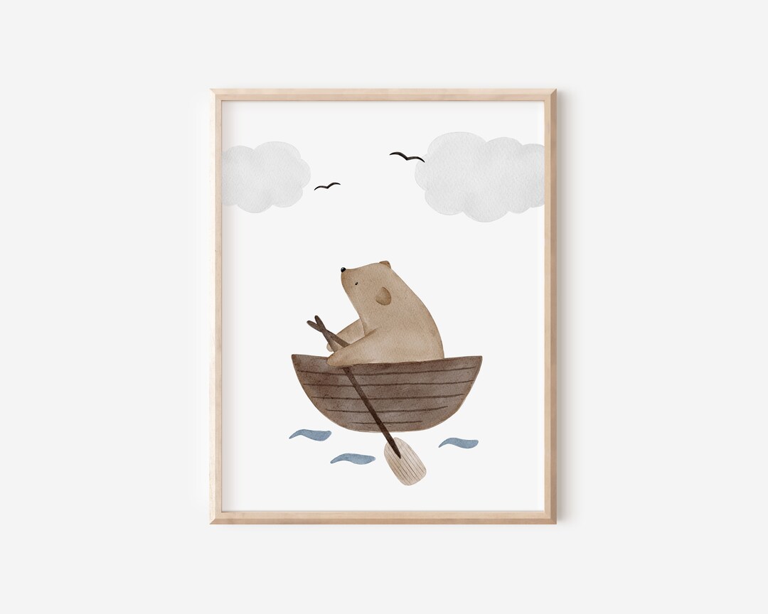 Poster Bear in Boat Children's Room A4 & A3 Children's Poster Animal ...