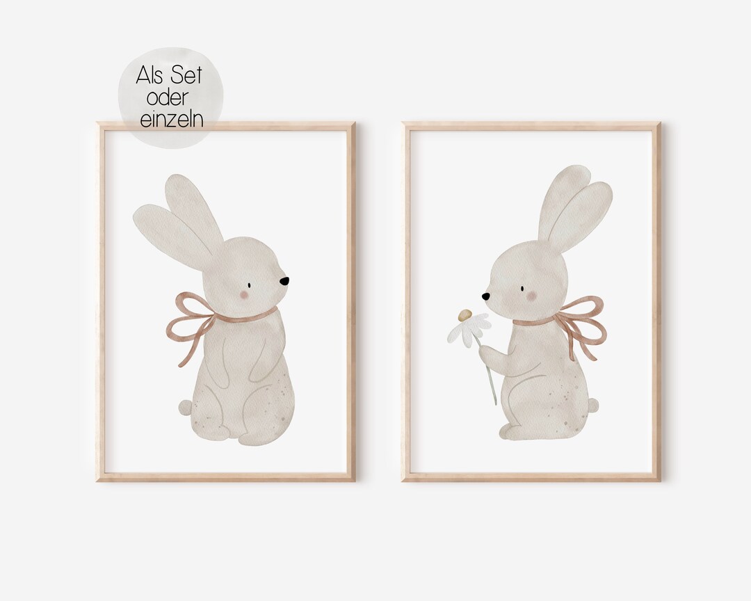 Poster Set Rabbits Children's Room A4 A3 Wall Picture Children's Poster ...