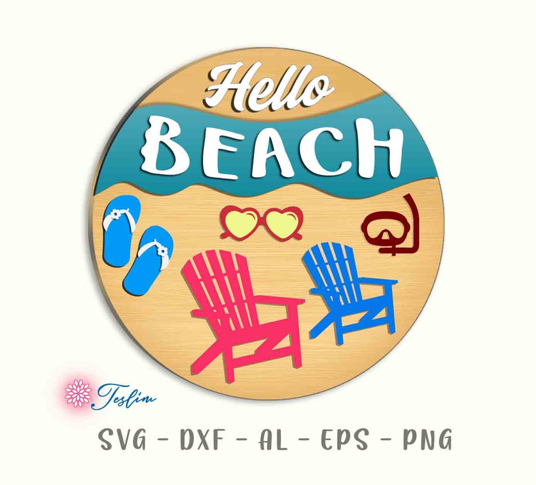 Hello Beach Door Hanger SVG - Round Front Door Hanger Svg - Beach ...